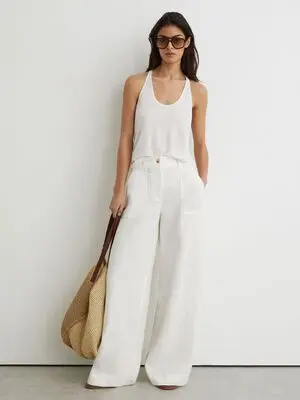 REISS Linen Racer-back Vest - White