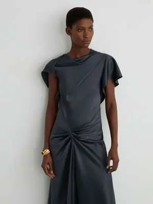 REISS Satin Drape-detail Midi Dress - Slate Grey