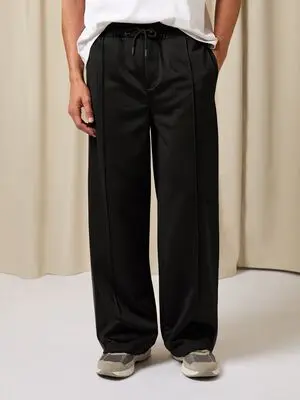 REISS Monogram Cotton Wide-leg Joggers - Black