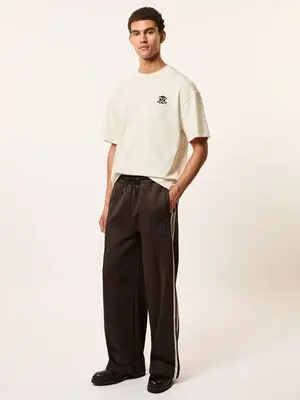 REISS Foster Monogram Cotton Wide-leg Joggers - Brown