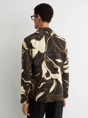 REISS Floral-print Long-sleeve Shirt Regular-fit - Black