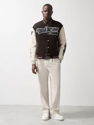 REISS F1 Team Bomber Jacket - Brown/cream
