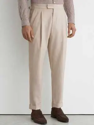 REISS Tapered Fit Side-adjuster Suit Trousers With Wool - Stone