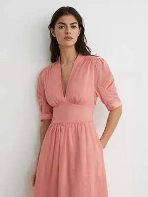 REISS Short-sleeve Waisted Midi Dress