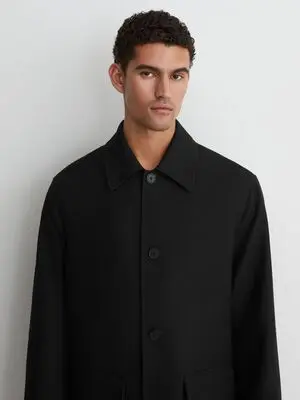 REISS Wool-blend Twill Single-breasted Overcoat