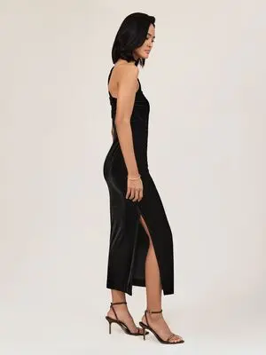 REISS Dalia One-shoulder Ruched Velvet Midi Dress - Black