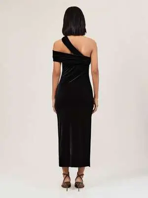 REISS Dalia One-shoulder Ruched Velvet Midi Dress - Black