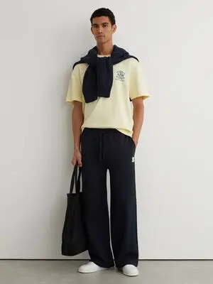REISS Monogram-embroidered Relaxed Joggers - Navy