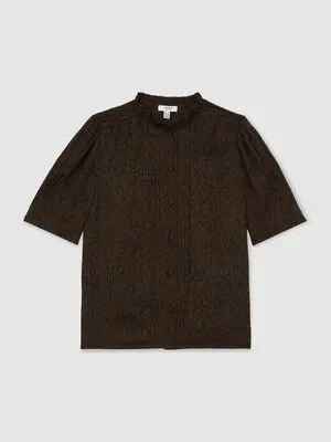 REISS Matte-silk Animal-print Blouse