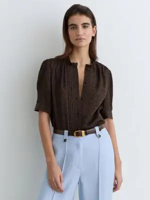 REISS Matte-silk Animal-print Blouse