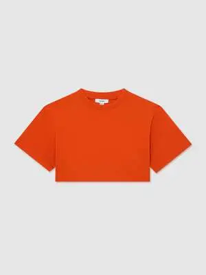 REISS 3-9 Yrs Cotton Relaxed Cropped T-shirt - Orange