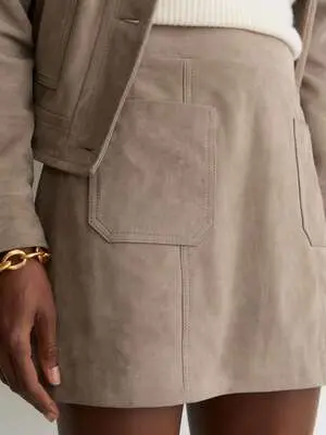 REISS Suede Patch-pocket Mini Skirt - Neutral