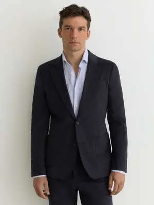 REISS Brushed Twill Single-breasted Blazer Tailored-fit - Navy