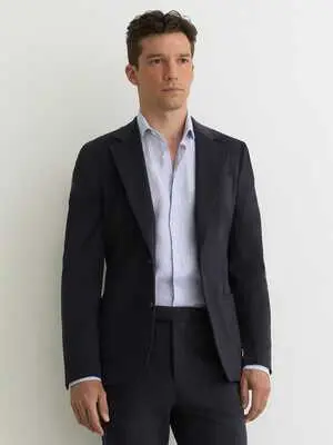 REISS Brushed Twill Single-breasted Blazer Tailored-fit - Navy