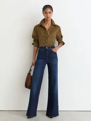 REISS Cotton- Wide-leg Jeans - Dark Blue