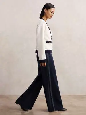 REISS Knitted Side-stripe Wide-leg Trousers