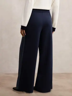 REISS Knitted Side-stripe Wide-leg Trousers
