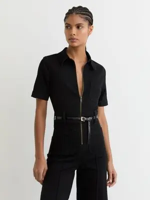 REISS Wide-leg Zip-through Denim Jumpsuit
