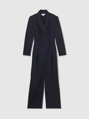 REISS Pinstripe Tailored Wide-leg Jumpsuit With Wool