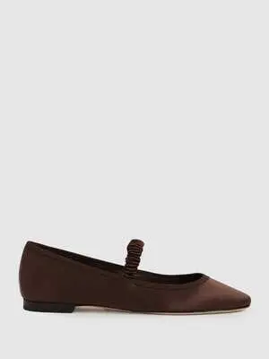 Paige Satin Ballerina Shoes - Chocolate