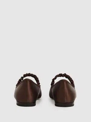 Paige Satin Ballerina Shoes With Ruched Strap