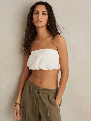 REISS Cotton-blend Bandeau Puffball Top - Ivory