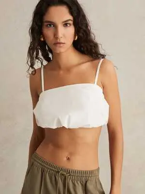 REISS Cotton-blend Bandeau Puffball Top