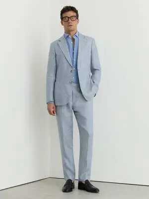 REISS Tailored Fit Linen-twill Suit Trousers - Soft Blue