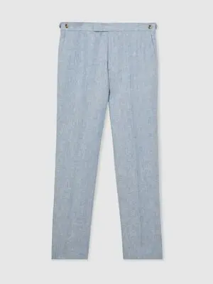 REISS Tailored Fit Linen-twill Suit Trousers - Soft Blue