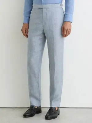 REISS Tailored Fit Linen-twill Suit Trousers - Soft Blue