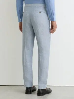 REISS Tailored Fit Linen-twill Suit Trousers - Soft Blue