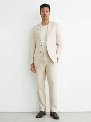 REISS Tailored Fit Linen-twill Suit Trousers - Stone