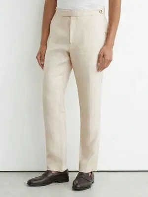 REISS Tailored Fit Linen-twill Classic-fit Suit Trousers - Stone
