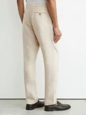 REISS Tailored Fit Linen-twill Classic-fit Suit Trousers - Stone