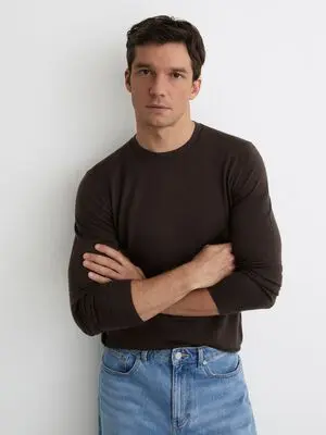 REISS Wool Crew Neck Jumper - Dark Brown