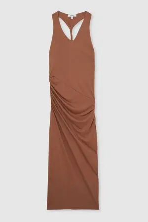REISS Ruched Jersey Midi Dress - Brown