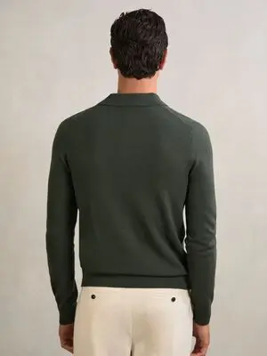 REISS Wool V-stitch Button-through Cardigan - Forest Green