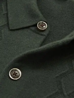 REISS Wool V-stitch Button-through Cardigan - Forest Green