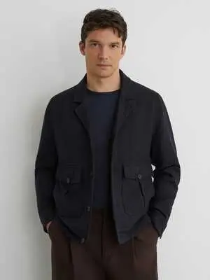 REISS Textured Hopsack Flap-pocket Jacket - Navy