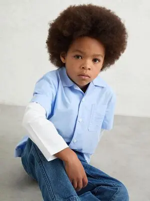REISS Blue & White 3-9 Yrs Cotton Motor Cars Dual-sleeve Shirt - Blue/white