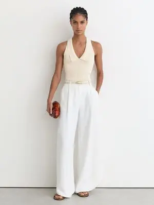 REISS Collared Rib-knit Vest - Ivory