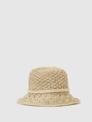 REISS Crochet Raffia-effect Bucket Hat