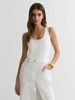 REISS Petite Wide-leg Racer-back Denim Jumpsuit