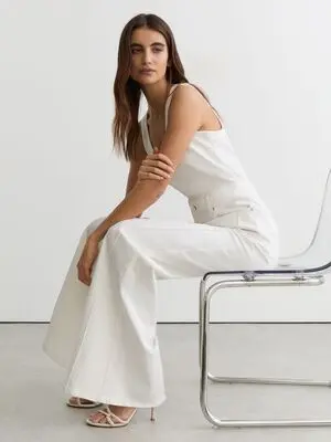 REISS Petite Wide-leg Racer-back Denim Jumpsuit