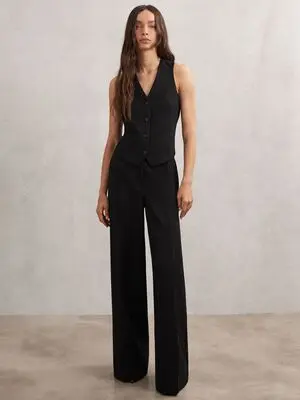 REISS Single-breasted Twill Waistcoat - Black