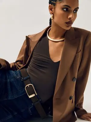 REISS Iyla Leather Belt - Chocolate