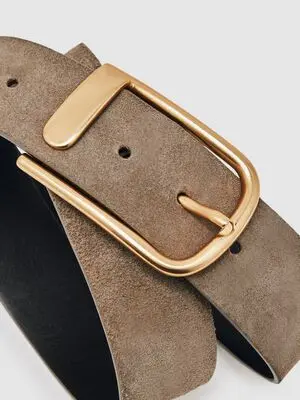REISS Suede Half Keeper Belt - Grey