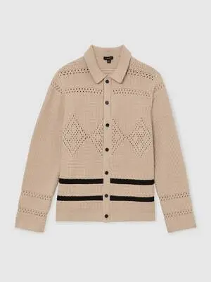 REISS Crochet-knit Button-through Jacket