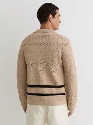REISS Crochet-knit Button-through Jacket