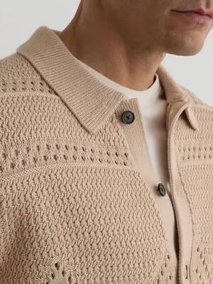 REISS Crochet-knit Button-through Jacket
